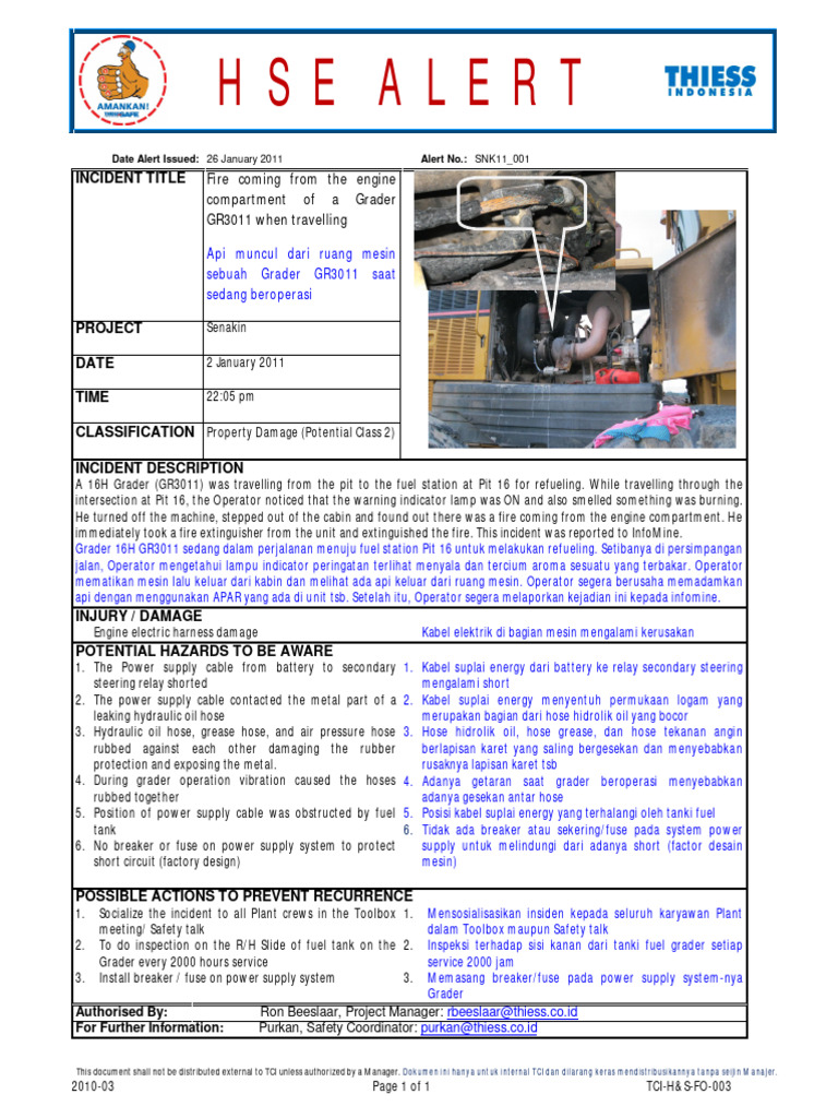 Grader Fire Incident Report | PDF