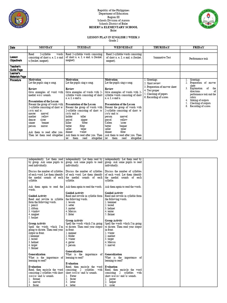 Grade 2 Lesson Plan Q4 W3 | PDF | Linguistics