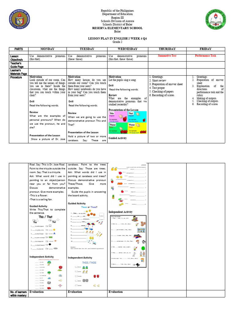 Grade 2 Lesson Plan Q4 W4 | PDF | Learning