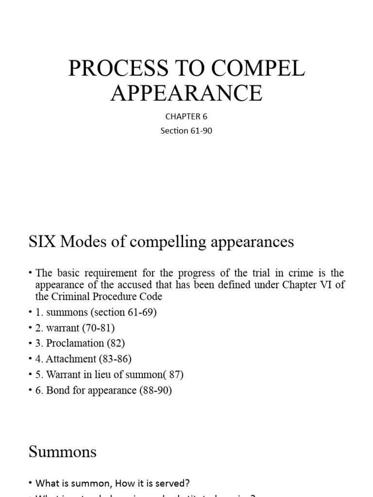 Compelling Court Appearances Explained | PDF | Search Warrant | Bail