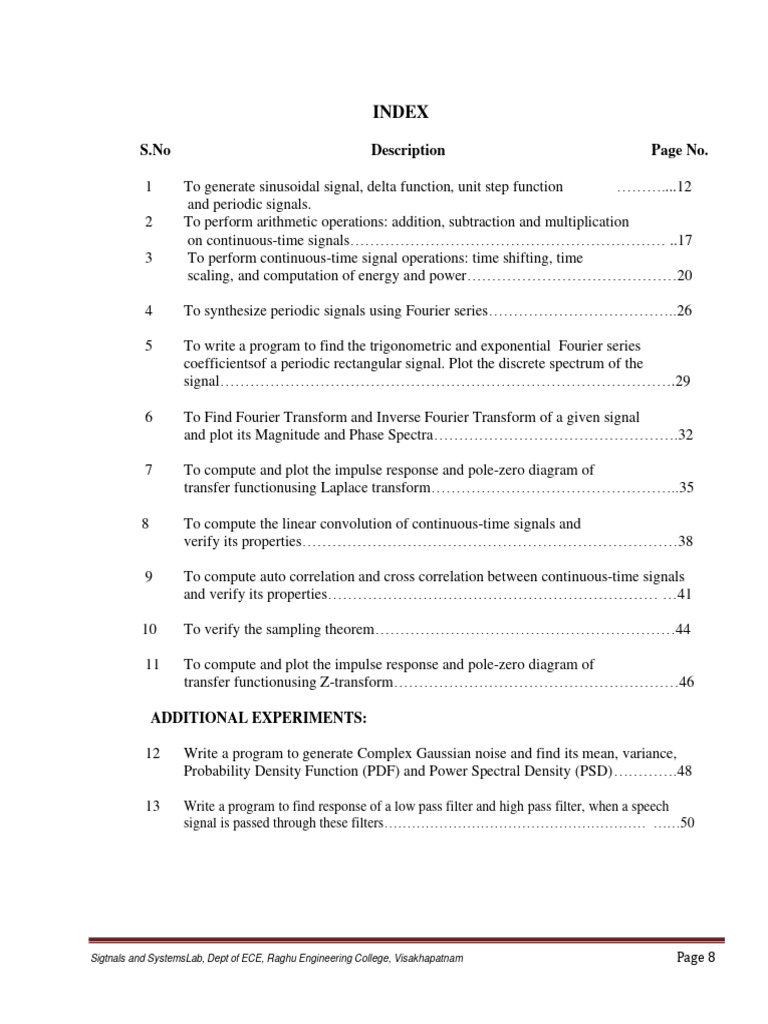 SIGNALS-SYSTEMS LAB Manual | PDF | Matrix (Mathematics) | Matlab SIGNALS-SYSTEMS LAB Manual | PDF | Matrix (Mathematics) | Matlab