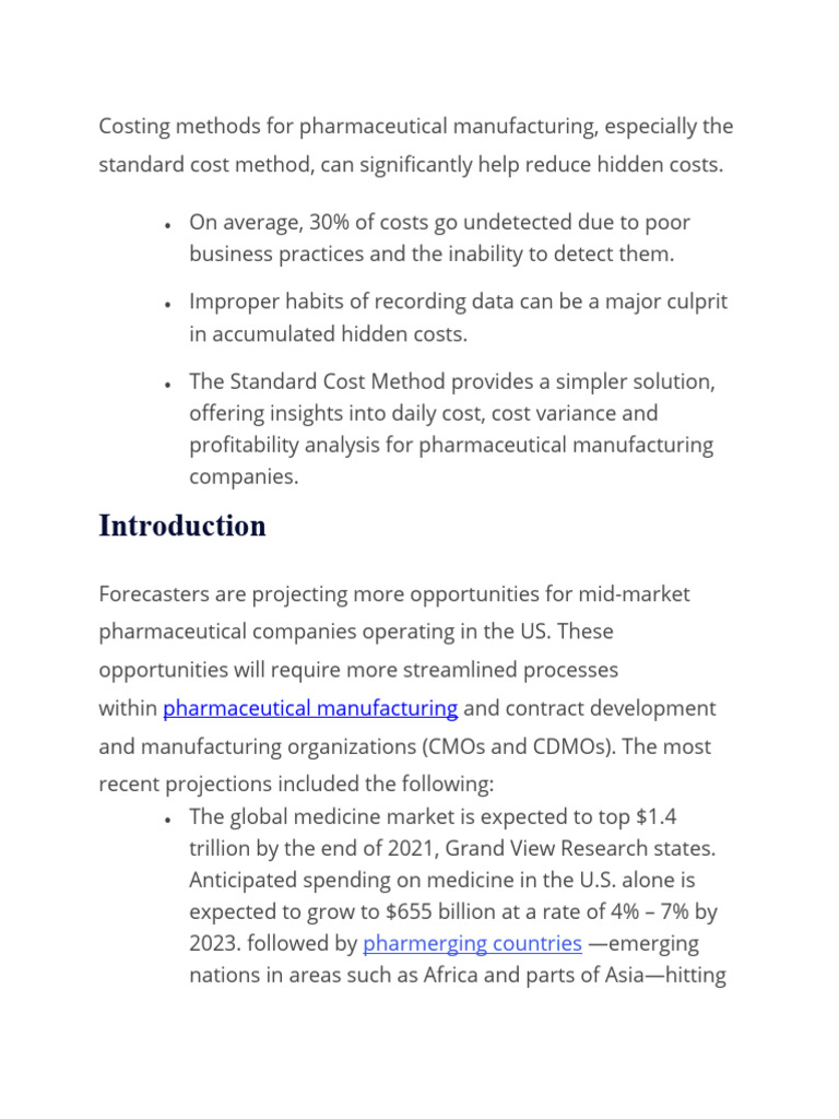 Standard Costing in Pharma Manufacturing | PDF | Inventory | Internet Of Things