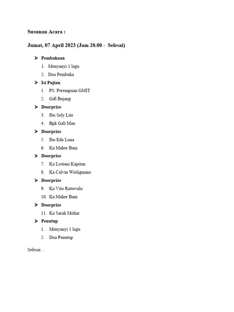 Susunan Acara Malam Puji-Pujian GSN | PDF | Seni