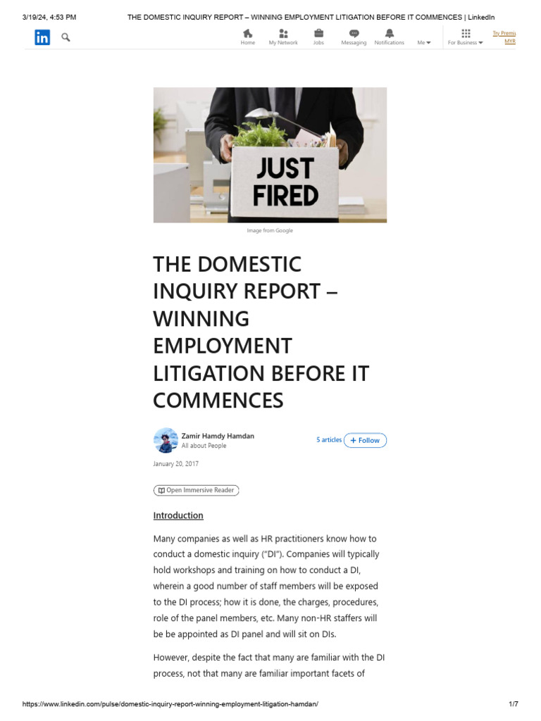 The Domestic Inquiry Report - Winning Employment Litigation Before It ...