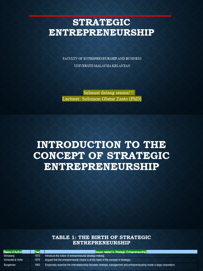Chapter 1 Introduction To The Concept of Strategic Entrepreneurship ...