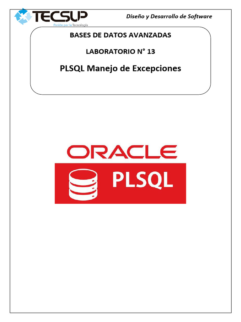 Lab13-BDAV - PLSQL Manejo de Excepciones | PDF | Bases de datos | Laboratorios