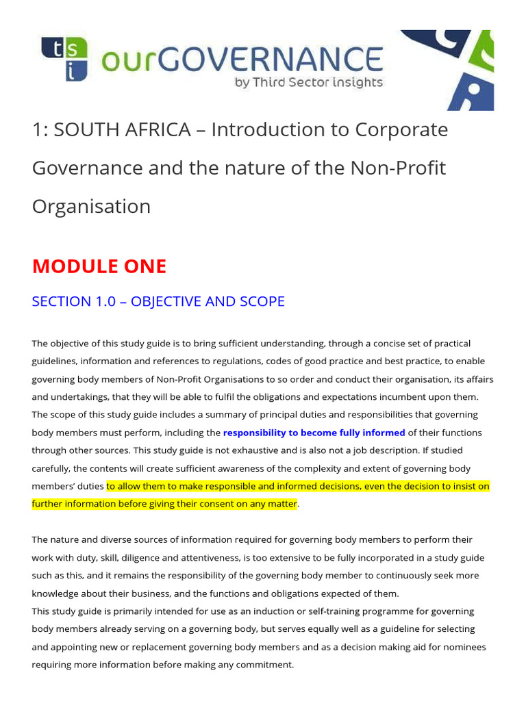 Our Governance Module 1 | PDF | Nonprofit Organization | Governance