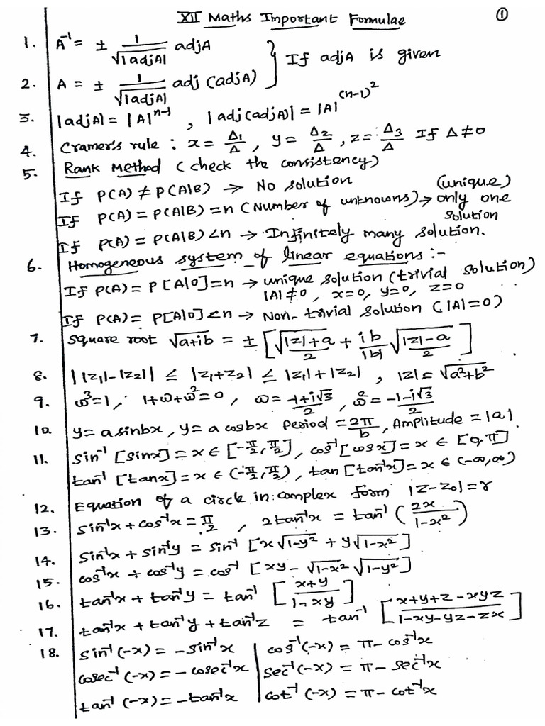 XII MATHS RECAP POINTS | PDF