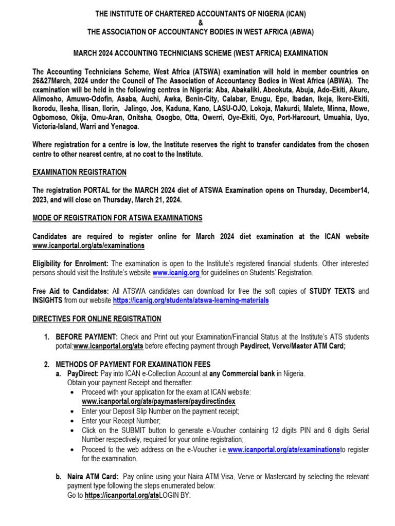 March 2024 ATSWA Exam Registration Guide | PDF | Automated Teller ...