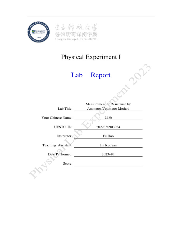 Physics Lab: Resistance Measurement | PDF | Electrical Resistance And ...