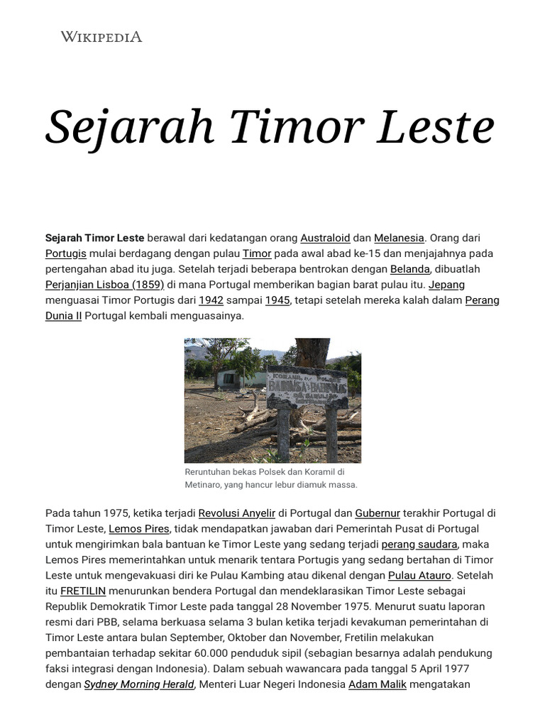 Sejarah Timor Leste - Wikipedia Bahasa Indonesia, Ensiklopedia Bebas | PDF