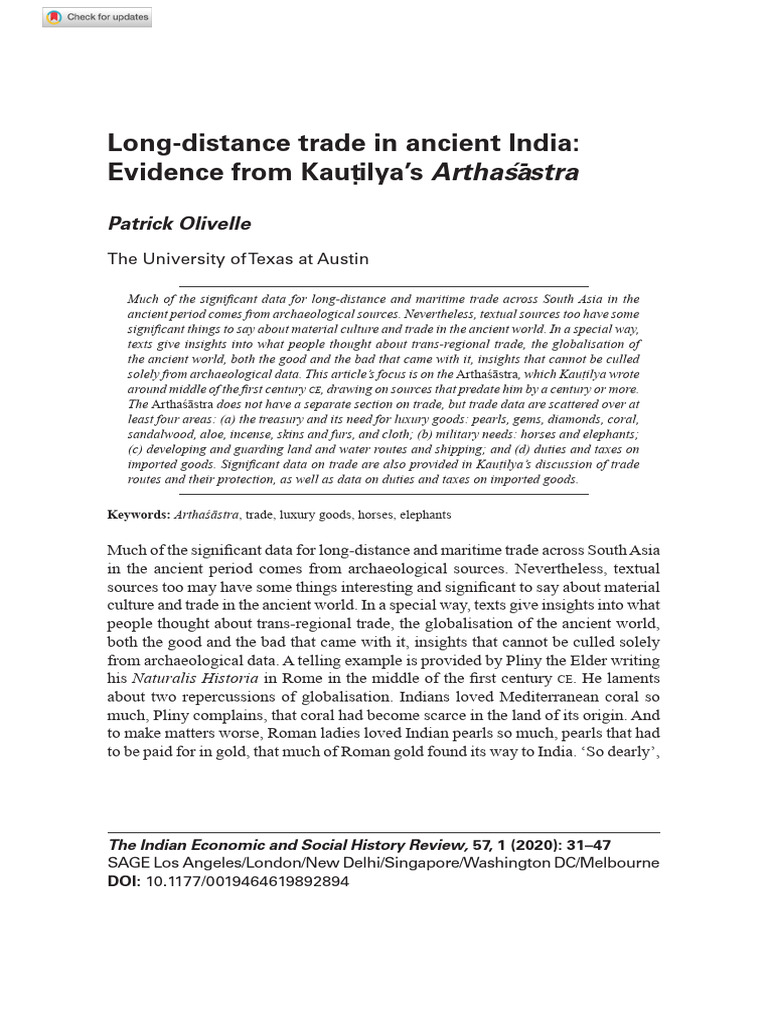 Olivelle 2020 Long Distance Trade in Ancient India Evidence From ...