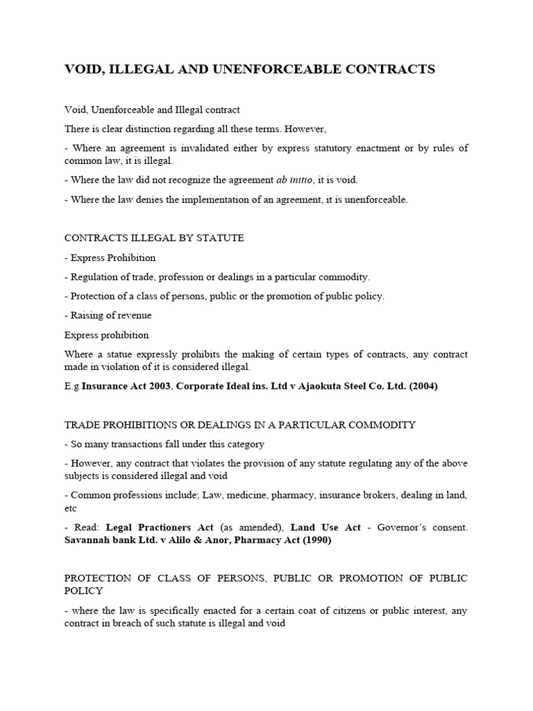 Void, Illegal and Unenforceable Contract-1-1 | PDF | Common Law | Civil ...
