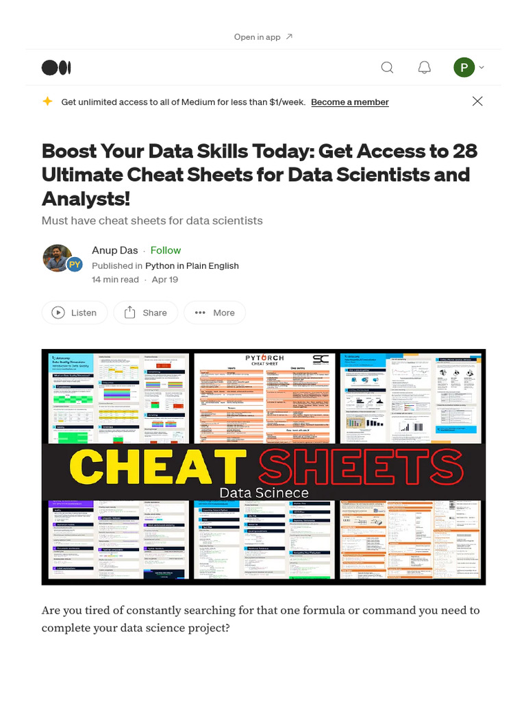 Boost Your Data Skills Today - Get Access To 28 Ultimate Cheat Sheets For Data Scientists ...