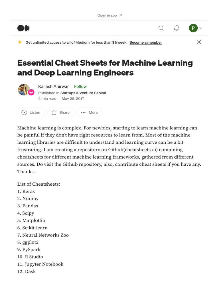 Essential Cheat Sheets For Machine Learning and Deep Learning Engineers ... Essential Cheat Sheets For Machine Learning and Deep Learning Engineers ...