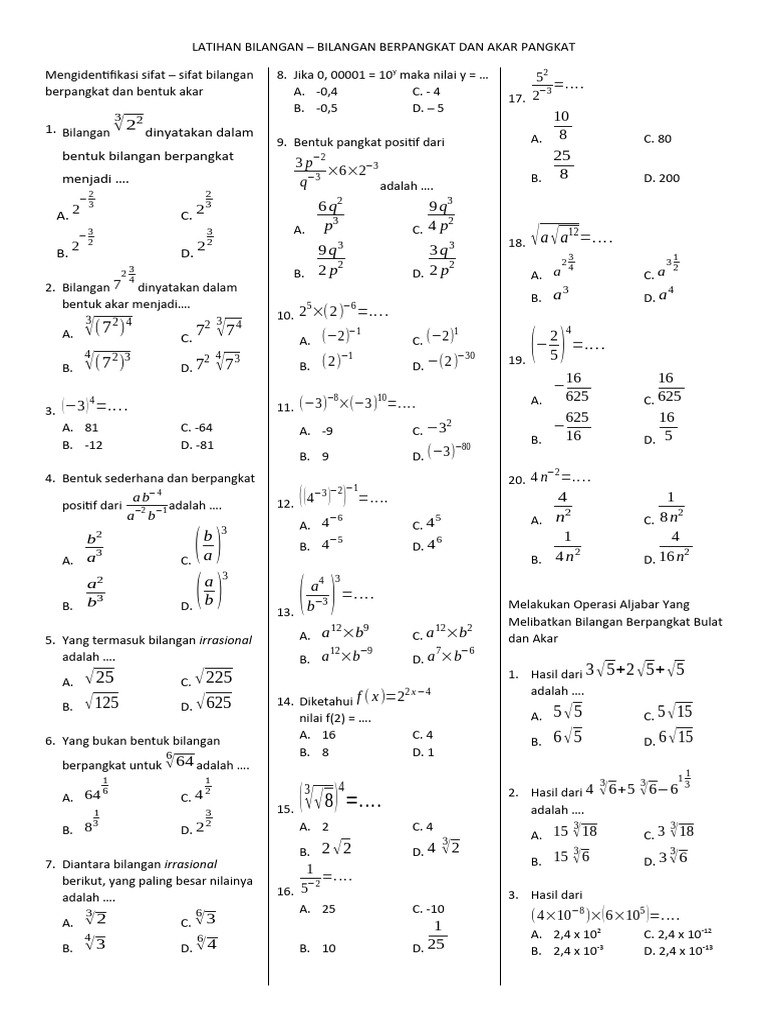 Latihan pangkat dan akar pangkat | PDF