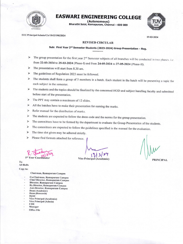 Revised Circular - Group Presentation - 2d Sem (2023 - 2024) | PDF | Engineering | Physical Sciences
