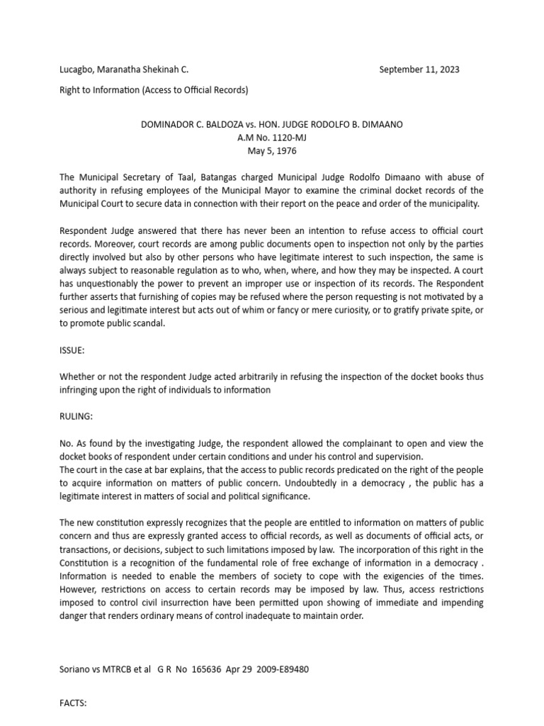 Baldoza Vs Dimaano Case Digest | PDF | Obscenity | Overbreadth Doctrine