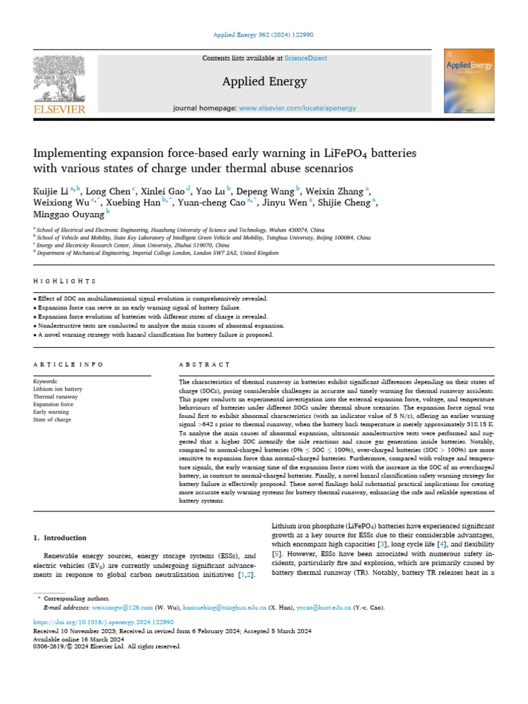 Implementing Expansion Force Based Early Warning in LiFePO4 Batt - 2024 - Applie | PDF | Vacuum ...