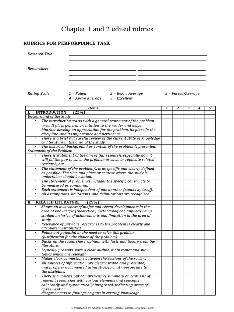 Chapter 1 and 2 Edited Rubrics | PDF | Methodology | Information