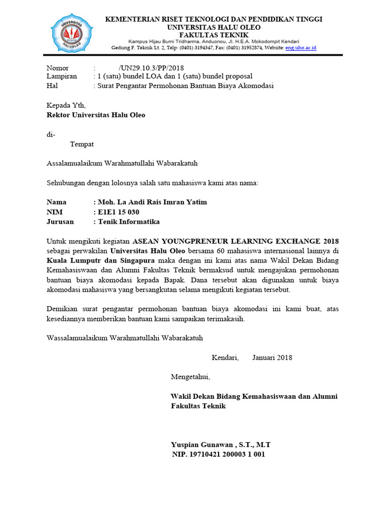 Surat Permohonan Biaya Akomodasi WD3 | PDF | Perjalanan | Sains & Matematika