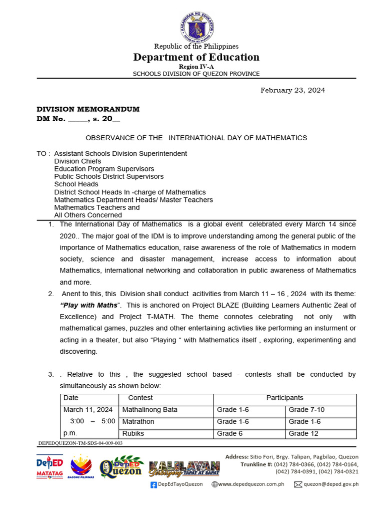 Division Memorandum | PDF | Integer | Mathematics