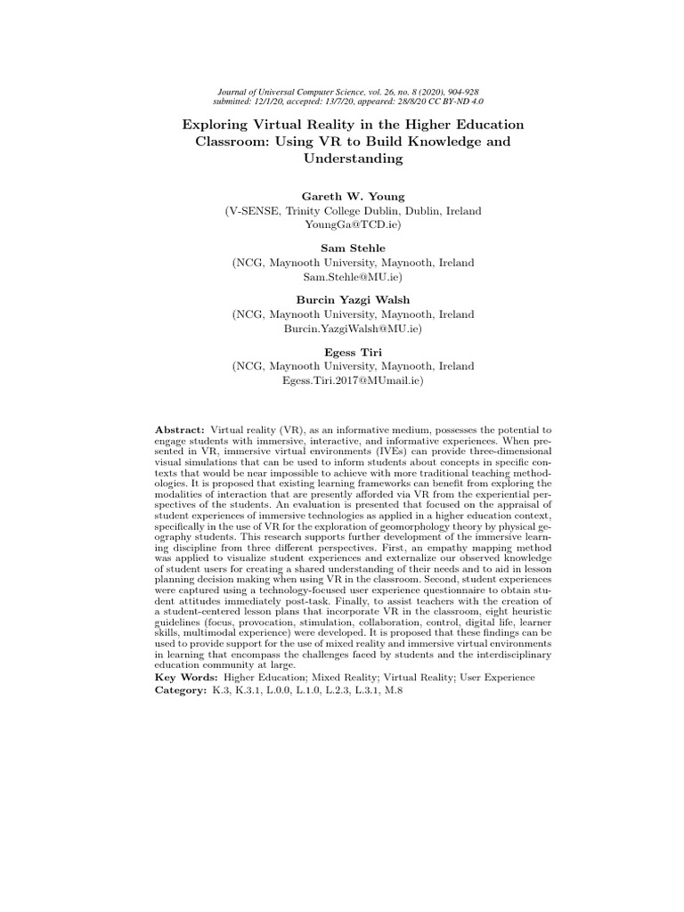 Exploring Virtual Reality in The Higher Education | PDF | Virtual ... Exploring Virtual Reality in The Higher Education | PDF | Virtual ...