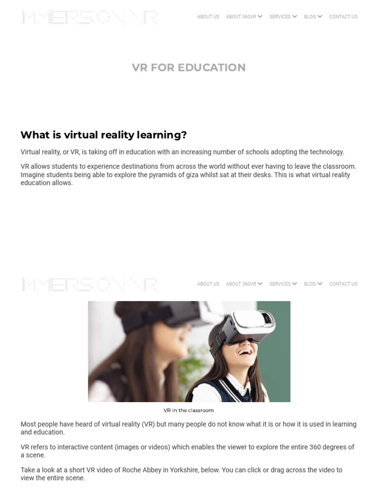 Virtual Reality in Education Explained | PDF | Virtual Reality | Human ...