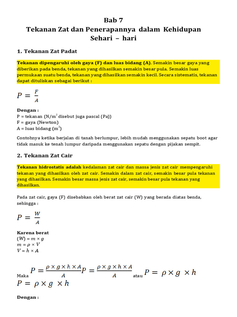 Tekanan Zat Dan Penerapannya Dalam Kehidupan Sehari-Hari Ok | PDF