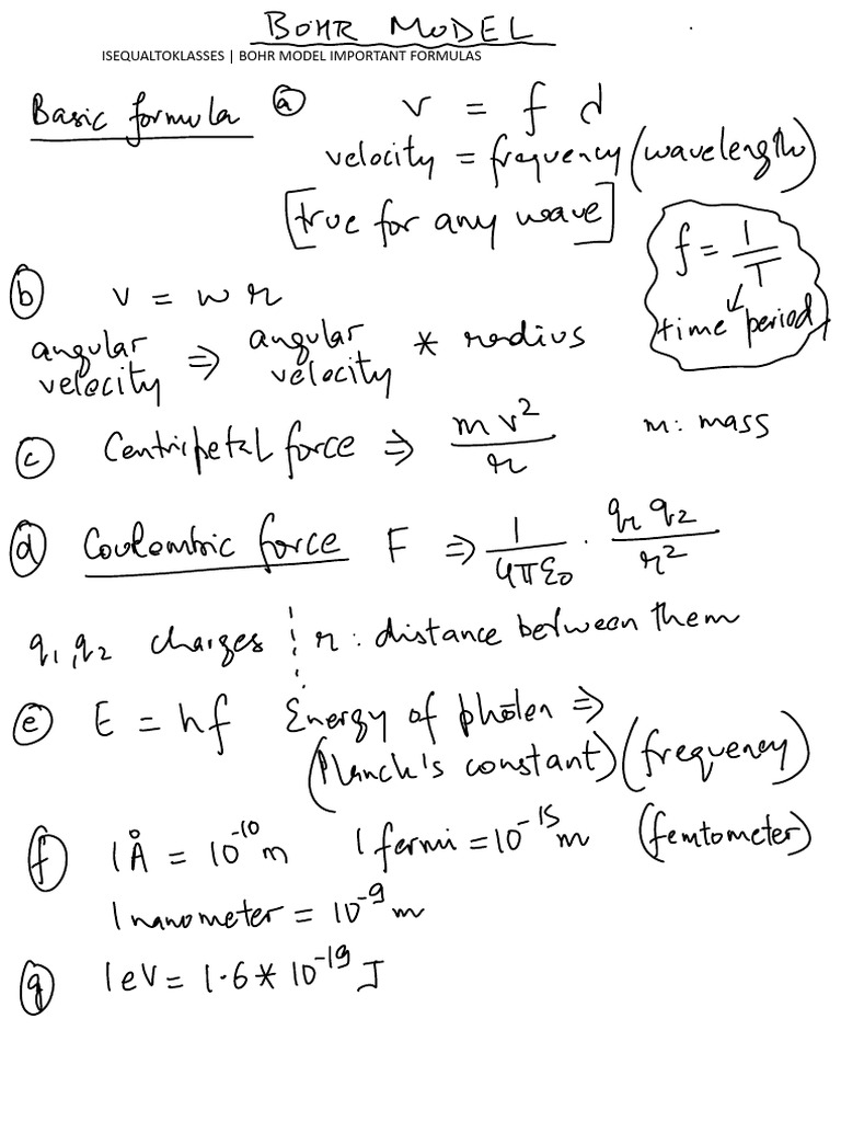 Bohr Model Imp Formulas | PDF