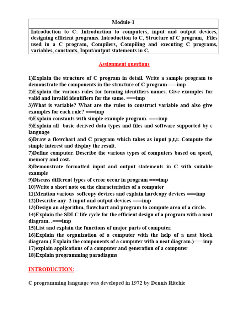 Dmodule 1 Introduction To C | PDF | Integer (Computer Science ...