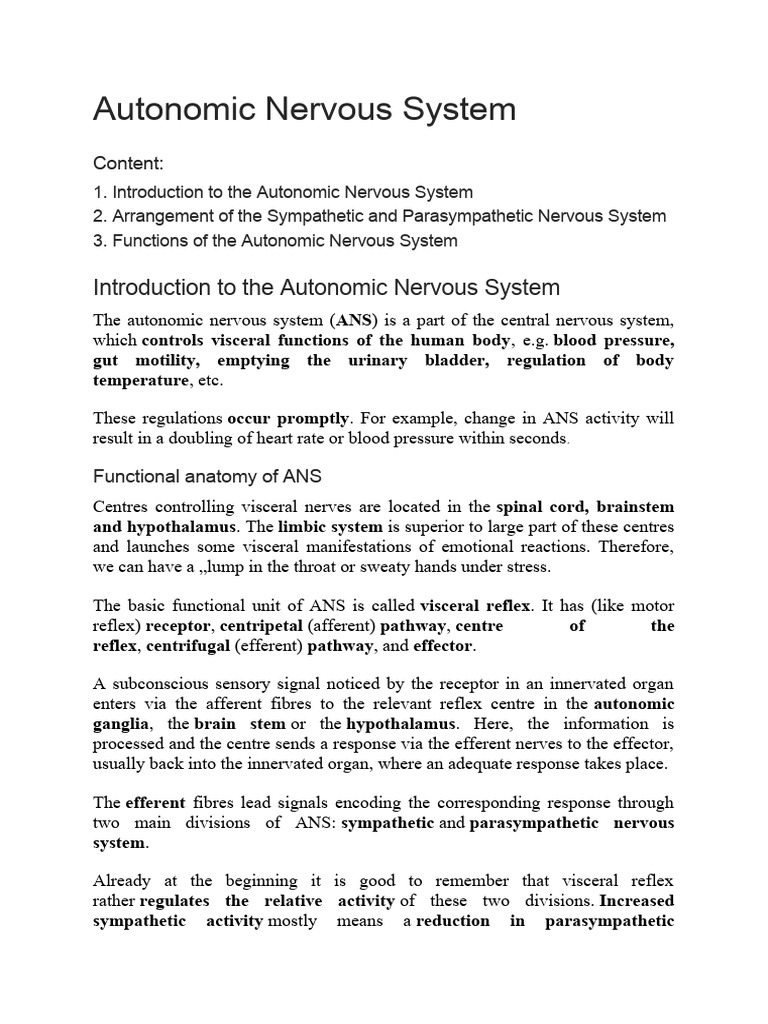 Autonomic Nervous System | PDF | Autonomic Nervous System | Acetylcholine