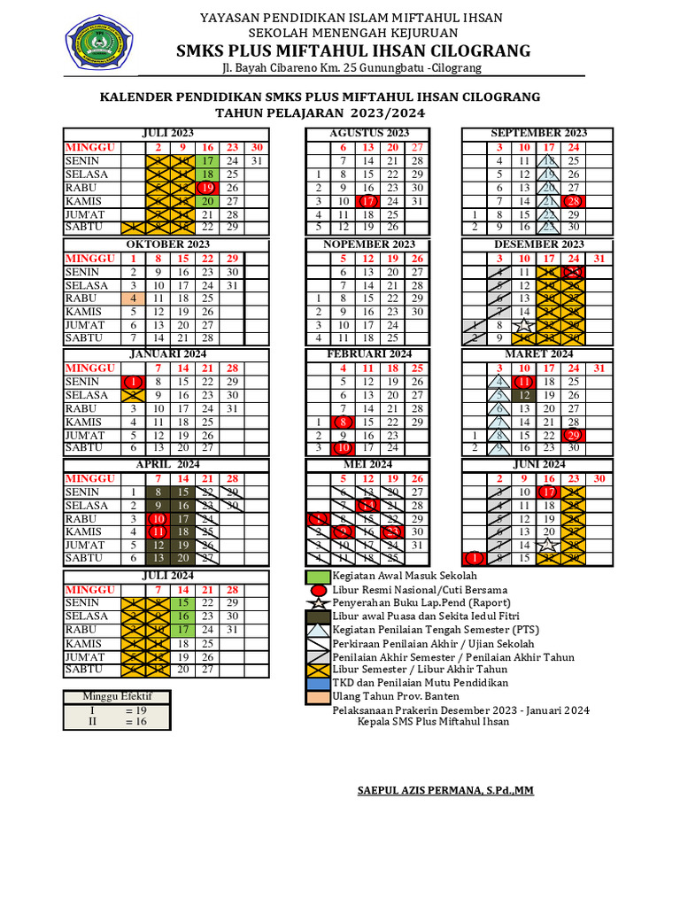 Kalender Pendidikan SMK Miftahul Ihsan | PDF