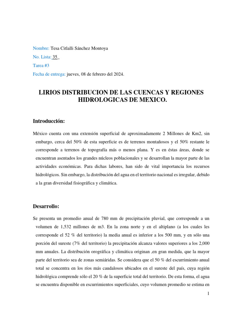 Tarea#3 Hidro | PDF | Agua | México