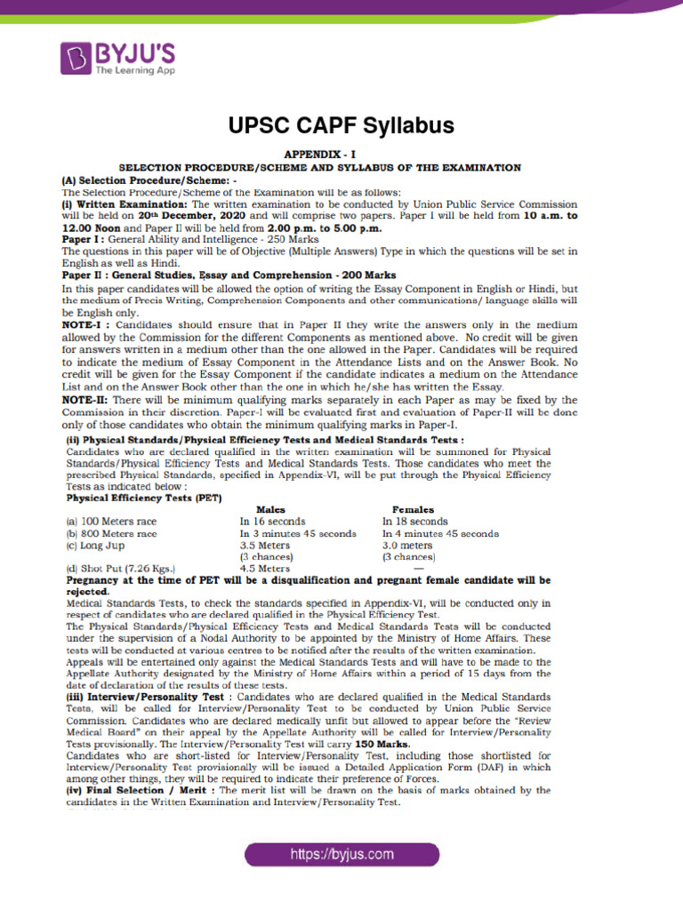 UPSC CAPF Exam Guide | PDF