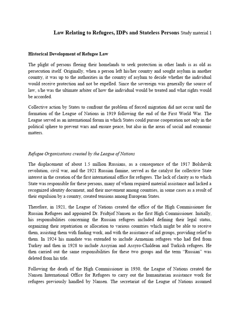 Refugees, IDPs & Stateless Persons_Study Material 1 | PDF | Asylum ...