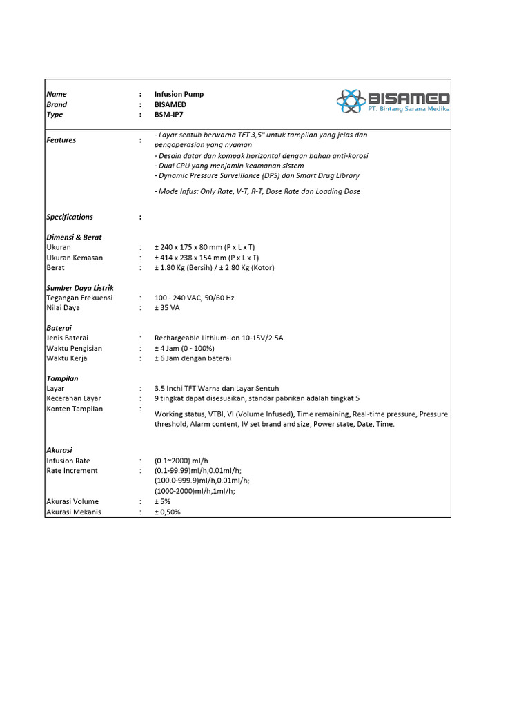 Panduan Penggunaan Infusion Pump BISAMED | PDF