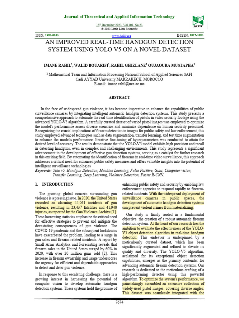 An Improved Real Time Handgun Detection System Using Yolov5 On A Novel