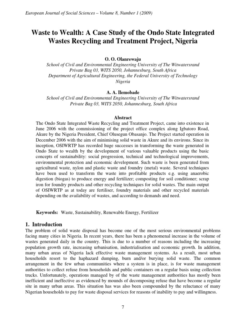 Waste to Wealth: Ondo State Recycling Project | PDF | Materials