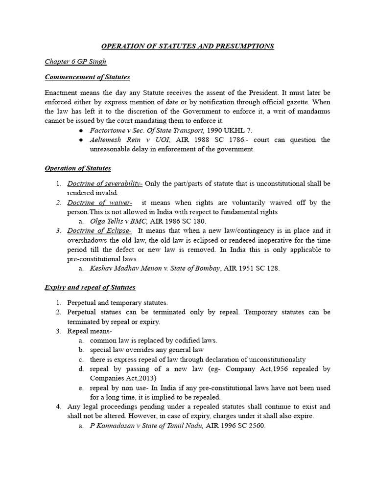 Operation of Statutes and Presumptions | PDF | Judiciaries | Justice