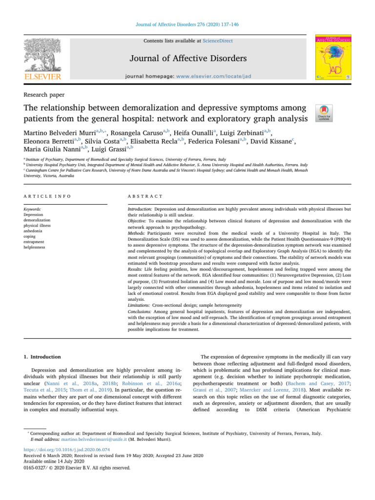 Demoralization and Depression in Hospitalized Patients | PDF | Mental ...