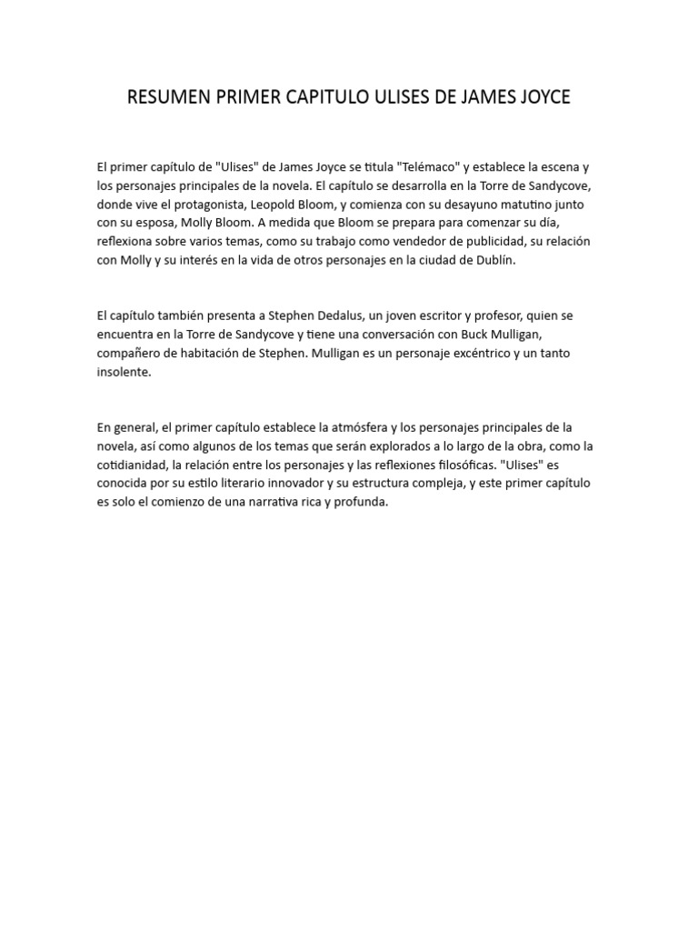 Resumen del Primer Capítulo de Ulises | PDF