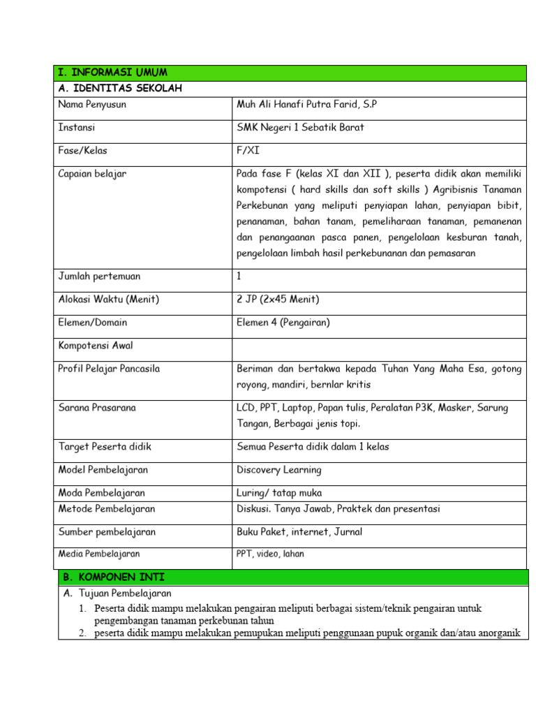 Modul Ajar Konsentrasi Pengairan Ali Hanafi | PDF