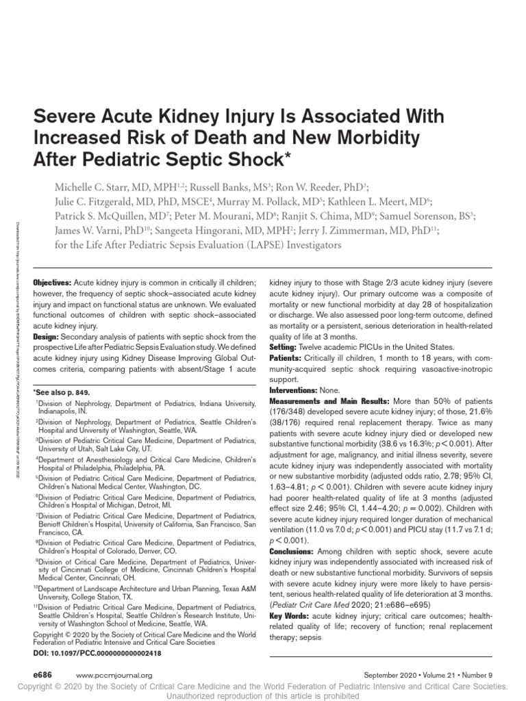 Severe Acute Kidney Injury Is Associated With Increased Risk of Death ...