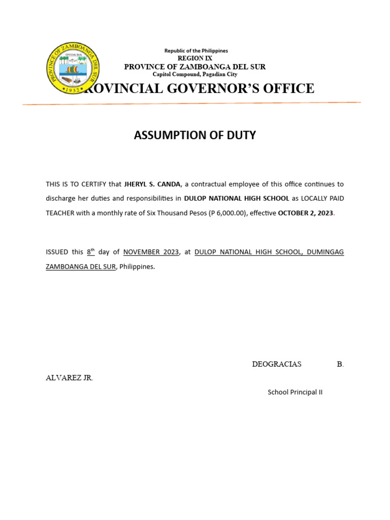 ASSUMPTION-OF-DUTY-1 | PDF