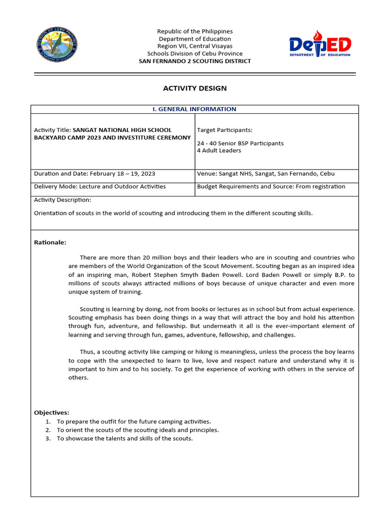 Activity Design Matrix | Download Free PDF | Scouting | Outdoor ...