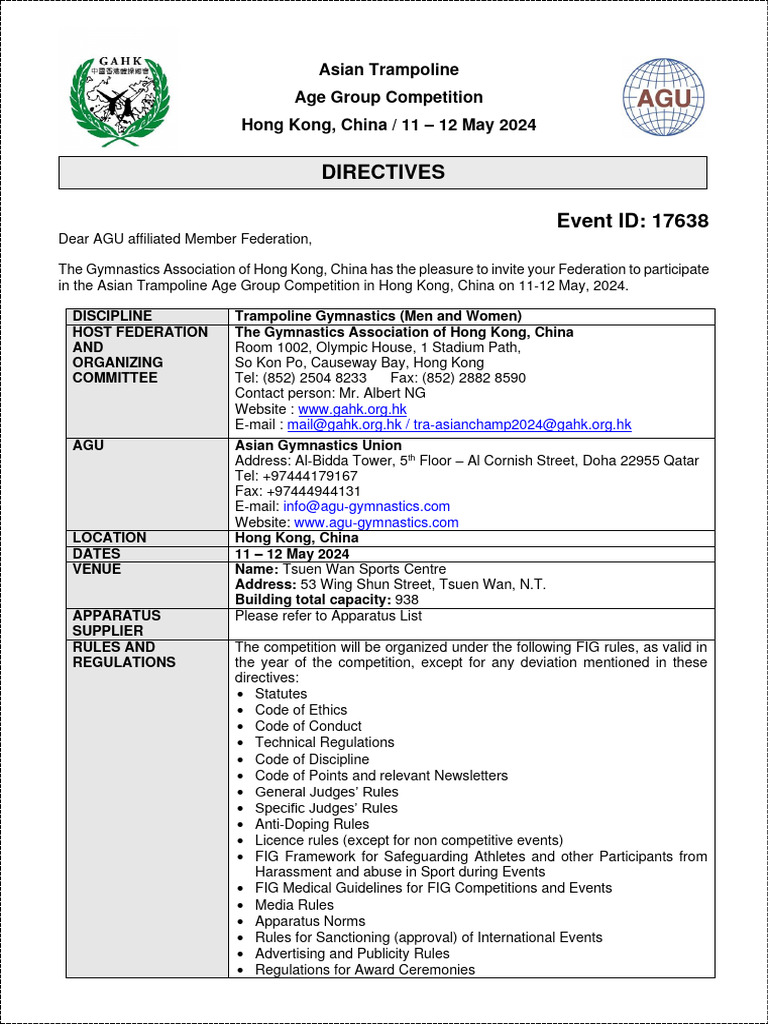 Asian Trampoline Age Group Competition 2024 | PDF | Insurance | Travel Visa