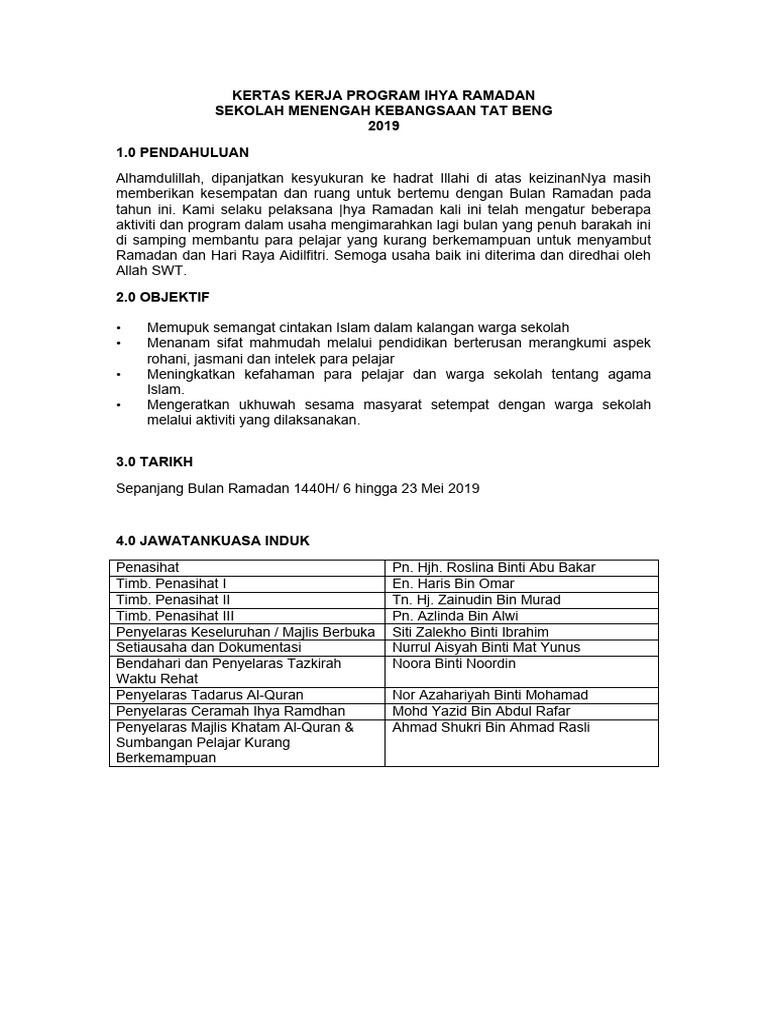 Kertas Kerja Program Ihya Ramadan | PDF