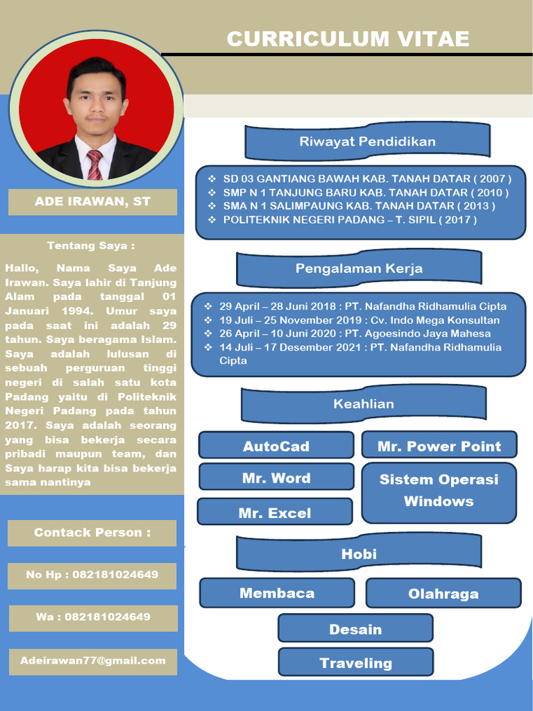 CV Ade Irawan, ST dan Pengalaman Kerja | PDF