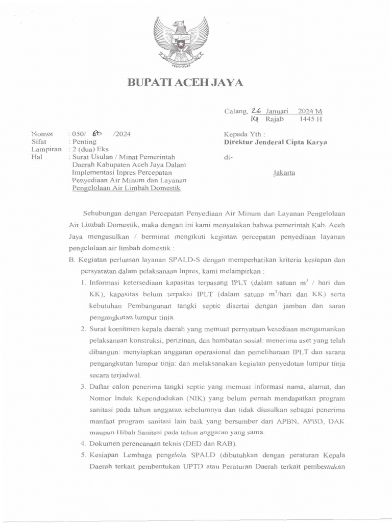 1.surat Usulan Minat Air Limbah Domestik + DCPM | PDF